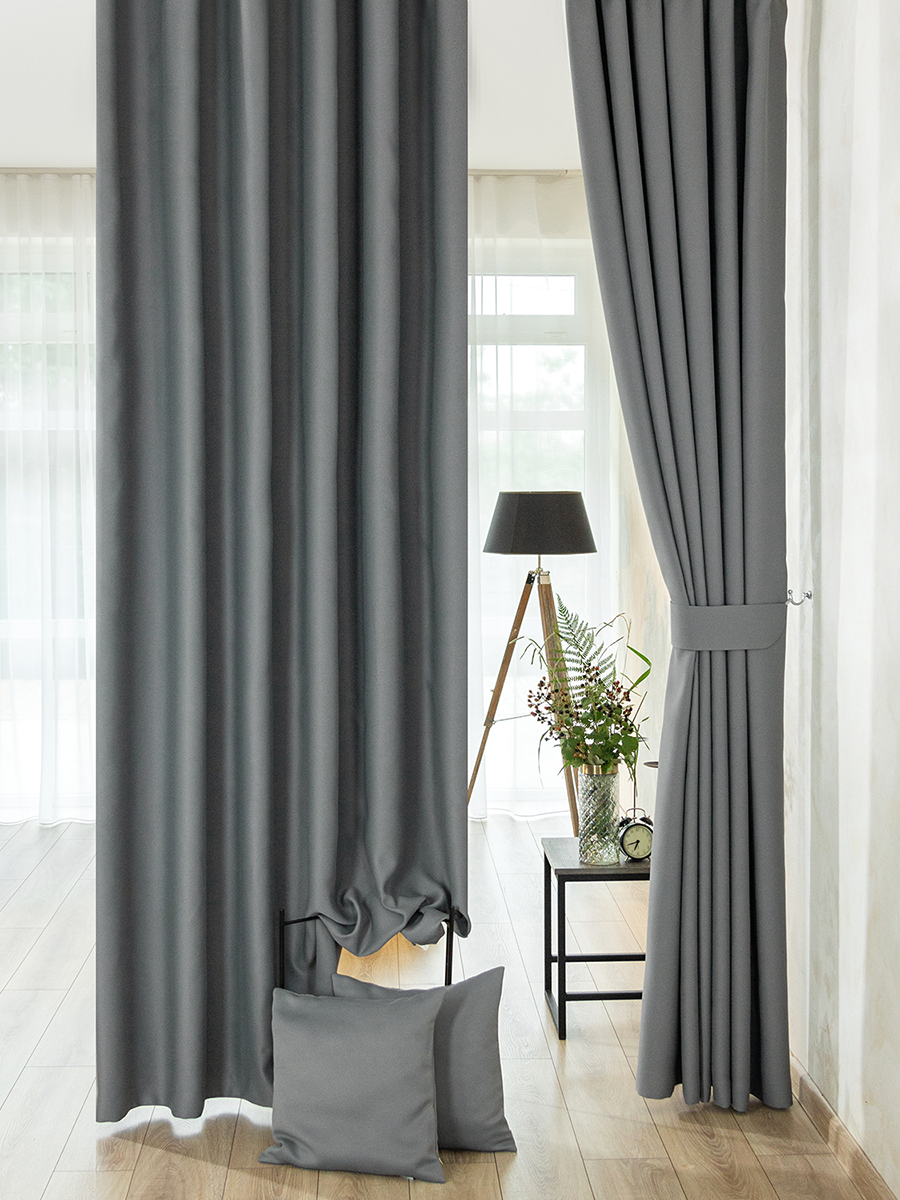Шторы блэкаут темно-серый 300х260 см, 2 полотна, (каждое 150х260 см), шторная лента 6 см Erika Home (Evrika Home)