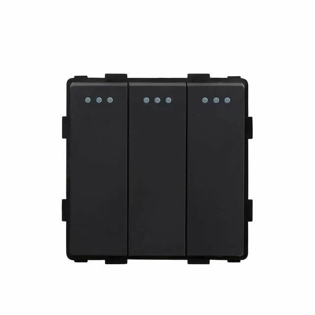 Выключатель с самовозвратом (Reset), 3 клавиши, (без рамки) цвет черный