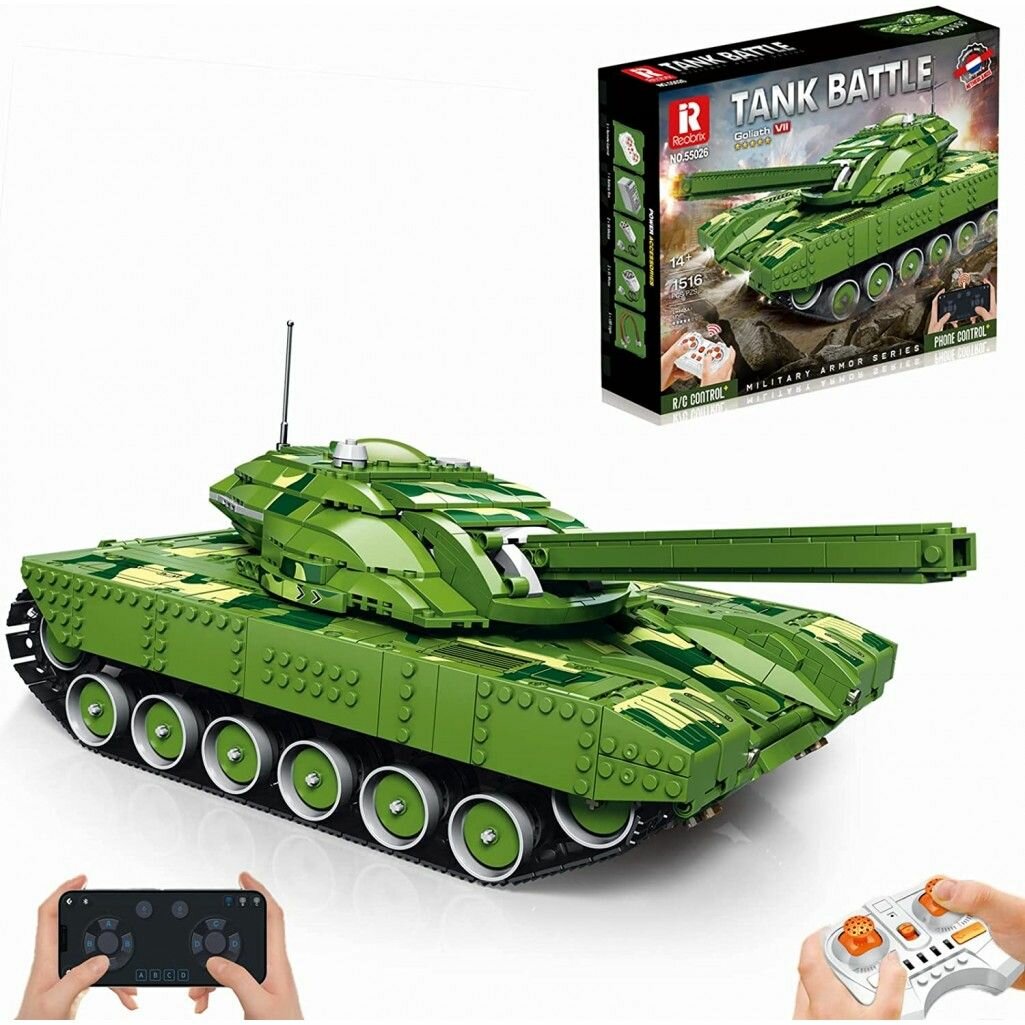Конструктор 55026 Reobrix Танк Goliath VII на пульте управления, 1516 деталей
