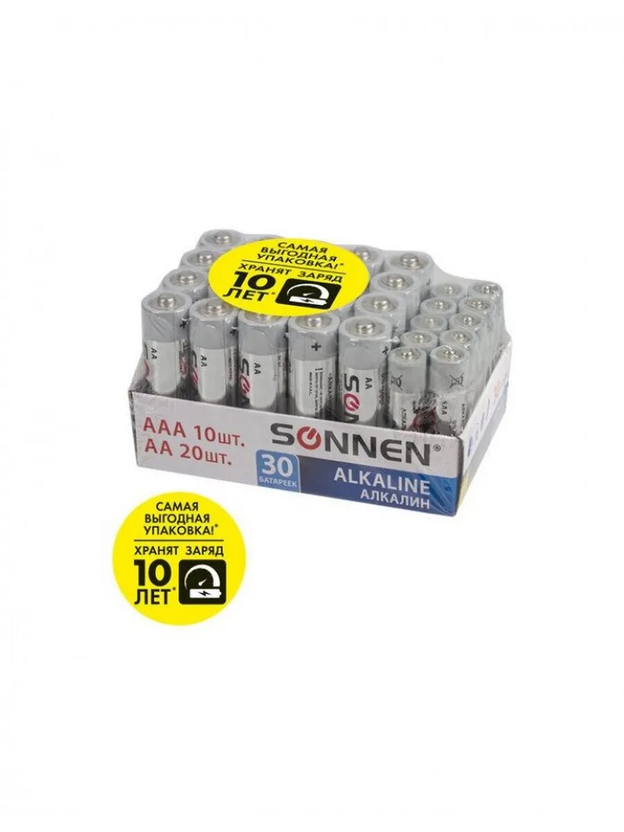 Батарейки комплект 30 шт, Sonnen alkaline, aa+ааа, в короб