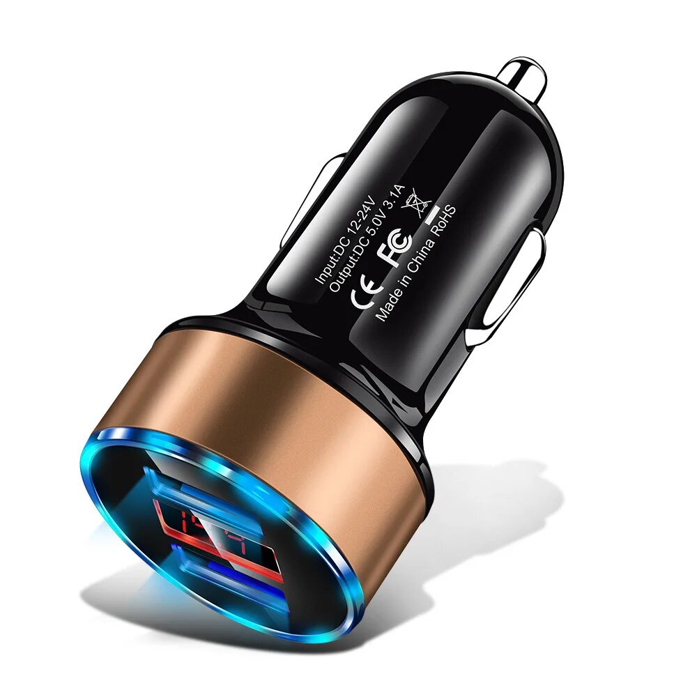 Автомобильное зарядное устройство с Gold штекером и двумя USB