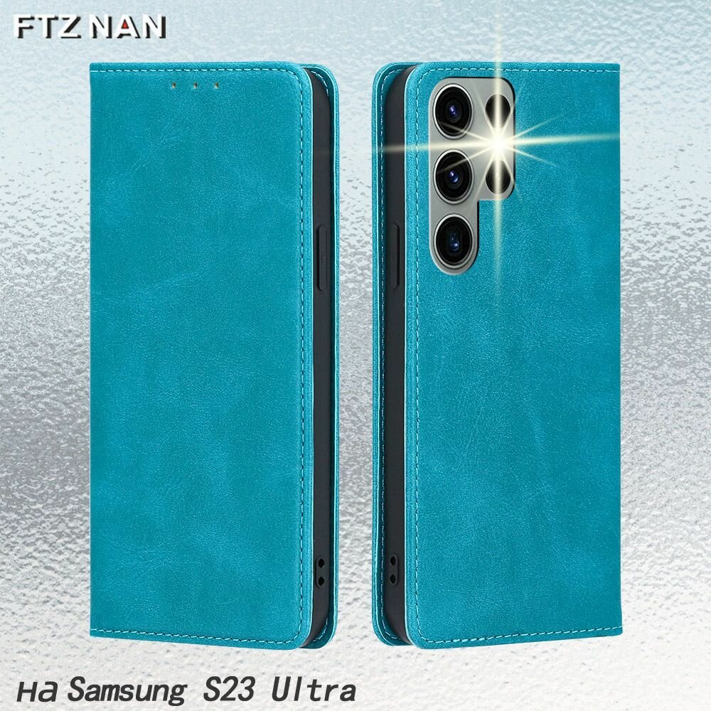 Чехол-книжка с магнитным замком MyPads для Samsung Galaxy S23 Ultra, светло-синий