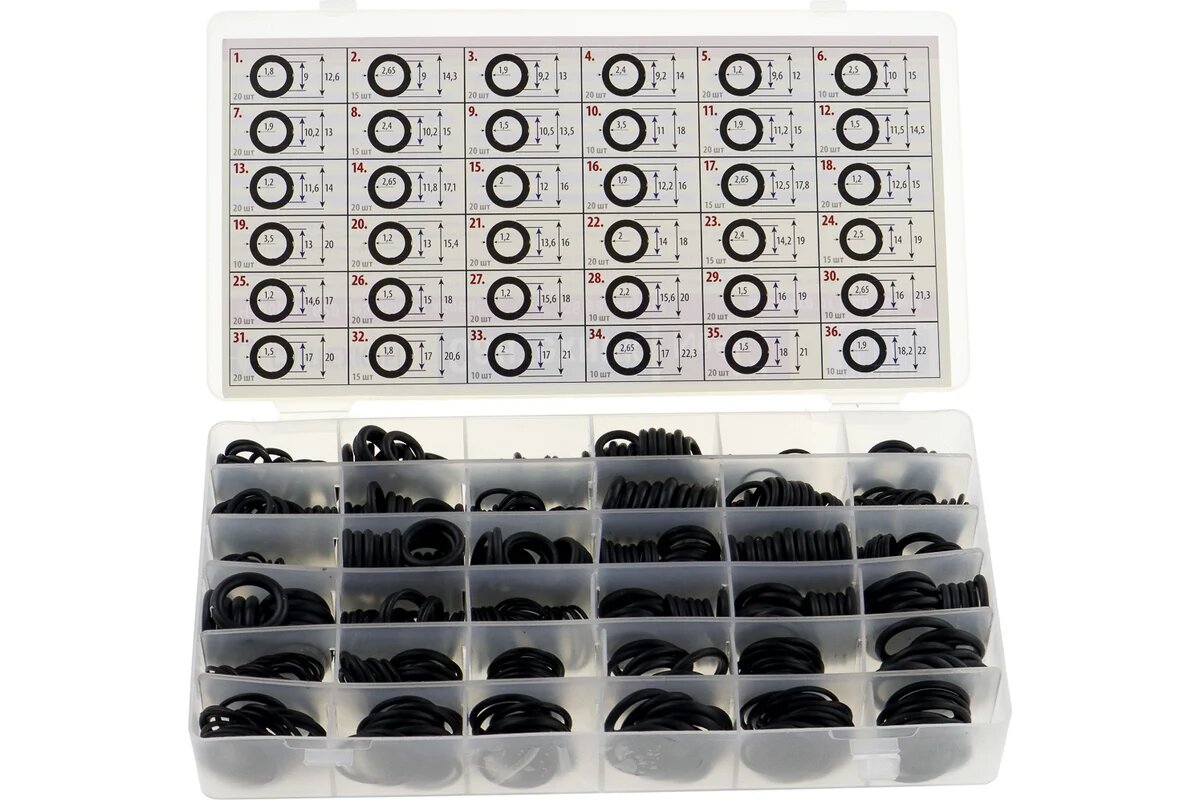 Сантехкреп Набор резиновых колец сантехник №41 в органайзере 620 шт 9–18 мм 36 видов