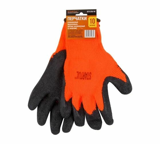 Утепленные акриловые перчатки с ворсом и латексным рельефным покрытием STARTUL размер 10