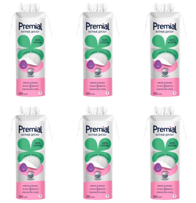 Premial beauty Ватные диски, 100 шт./уп, 6 уп