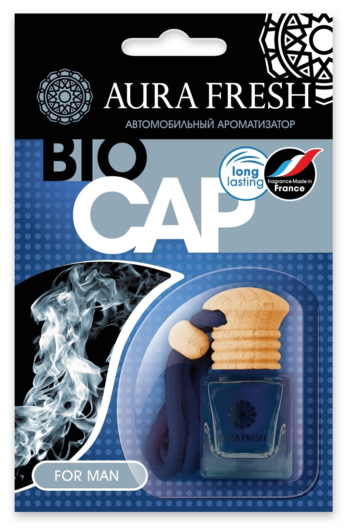 Ароматизатор автомобильный Aura Fresh / Аура Фреш Bio Cap For Man подвесной, древесный, 6мл / автотовары