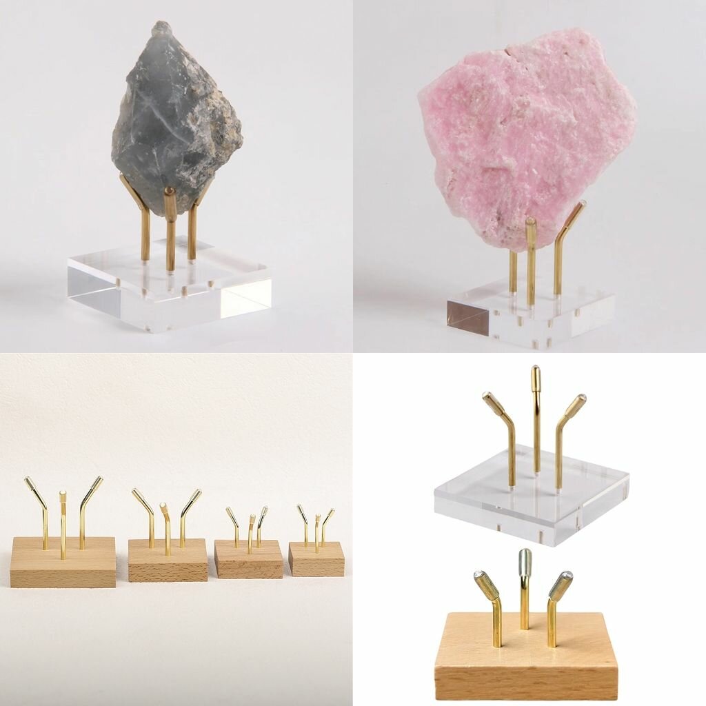 Стандартная подставка для образцов необработанного камня из бревенчатой руды с тремя когтями-легкая цельная древесина-небольшая