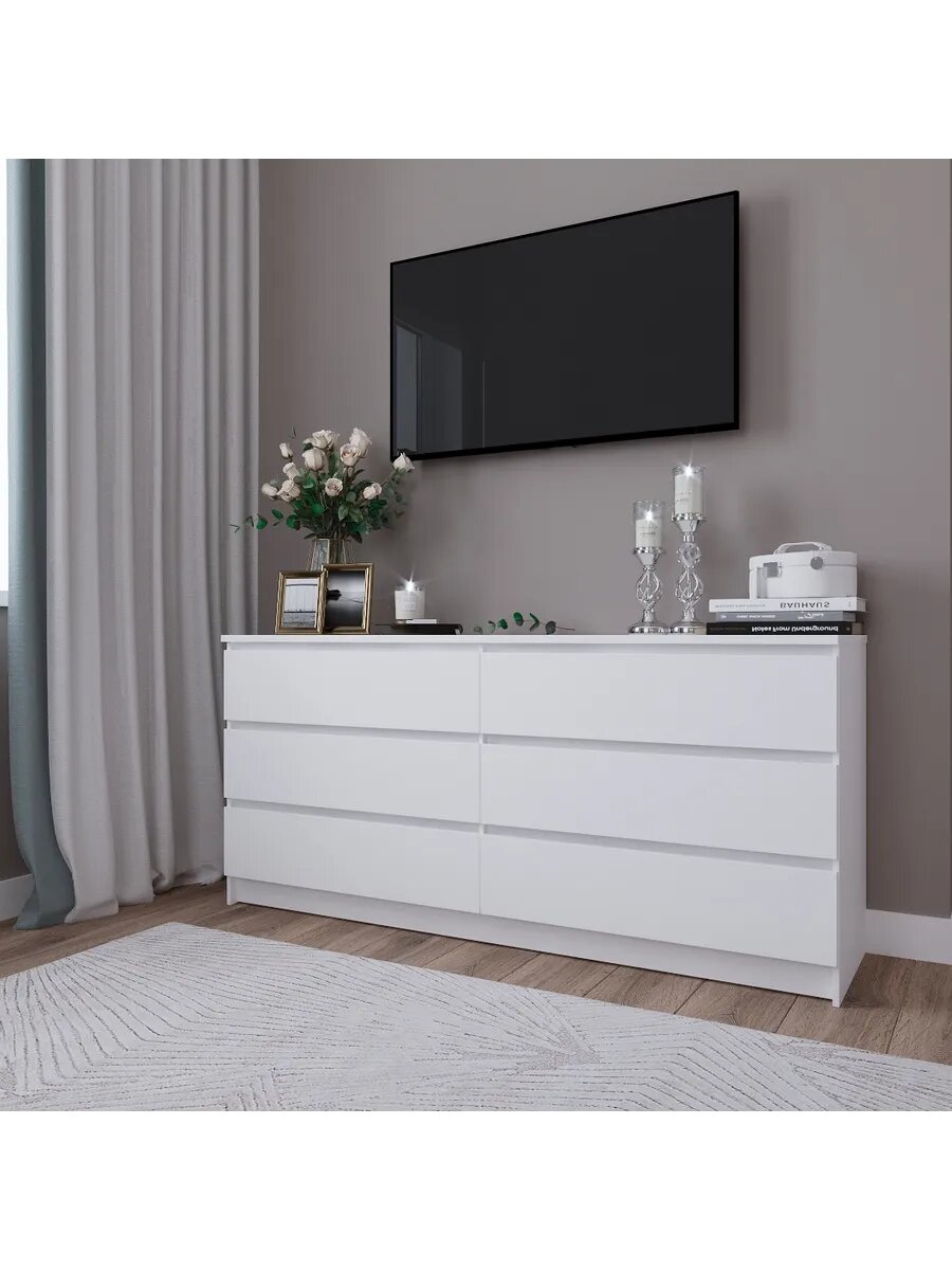 Комод для одежды КМК "Муви", ЛДСП, 6 выдвижных ящиков, классический дизайн, белый