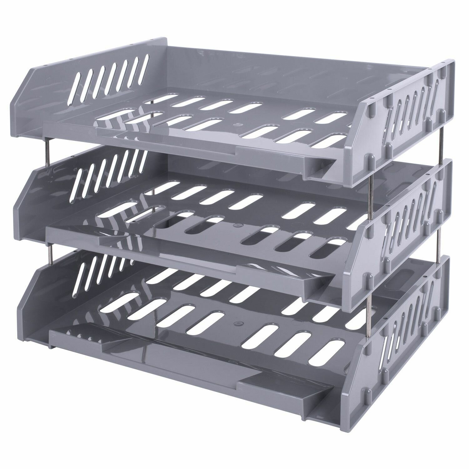 Лотки горизонтальные для бумаг Brauberg 335х232х246 мм, серый, 3 шт (ЛТ560)