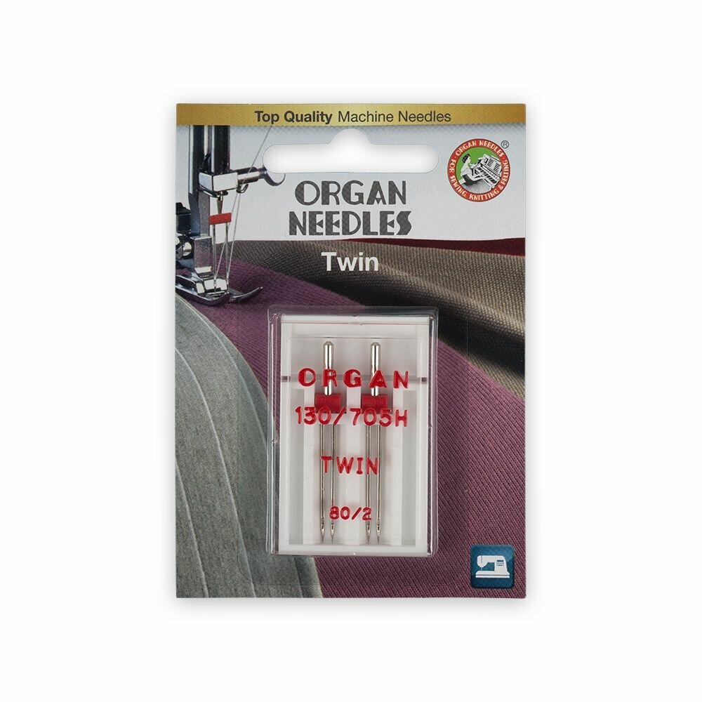 Иглы для швейной машины ORGAN 80/2, 2 шт, в блистере, двойные