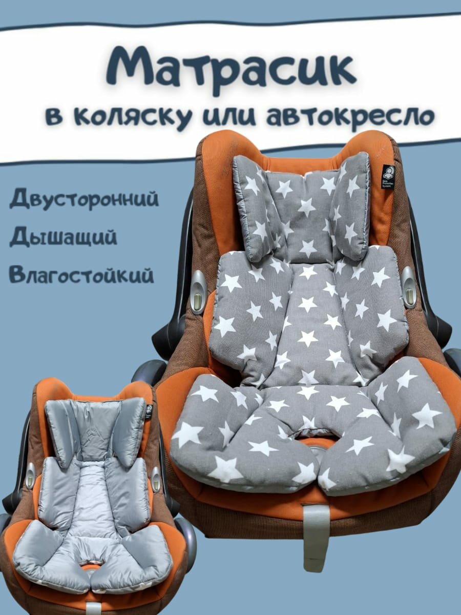 Матрасик вкладыш в прогулочную коляску, автолюльку и стульчик для кормления