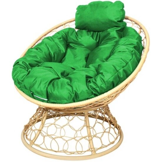 Кресло папасан мини с ротангом M-group бежевое , зелёная подушка