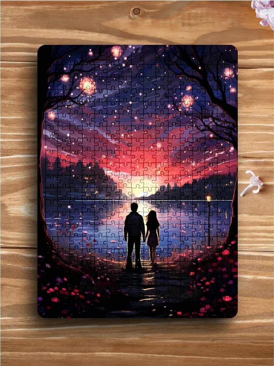 Деревянный пазл в подарок "Любовь на закате"