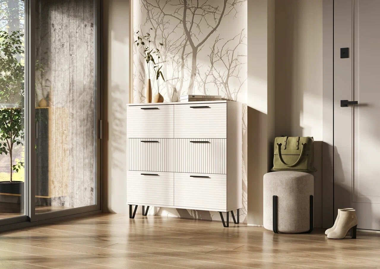 Обувница МиФ Флэш, 12 отделений, 24 пары обуви, бежевая, белая