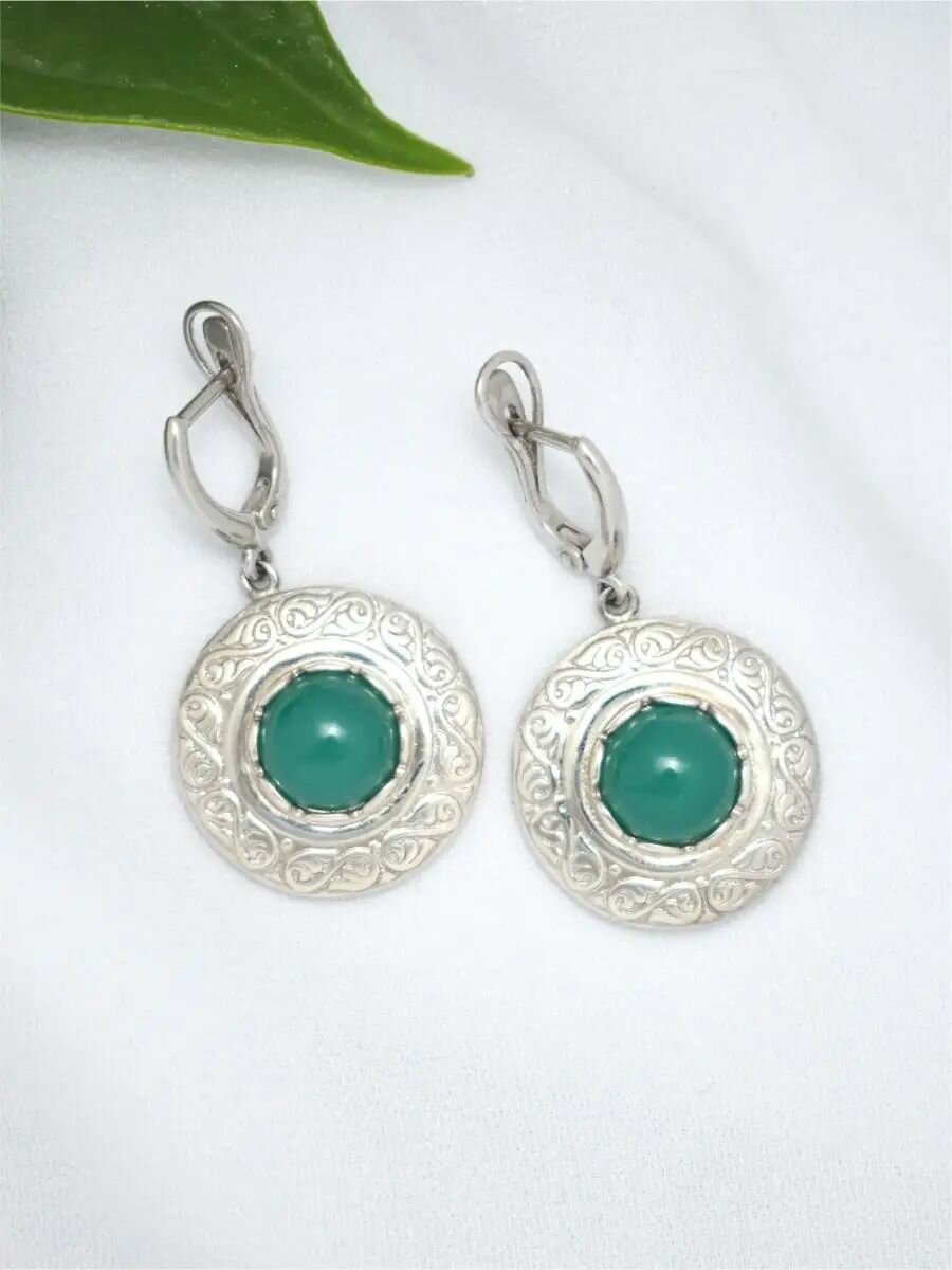 Серьги с подвесками, серебро, 925 проба, родирование, агат