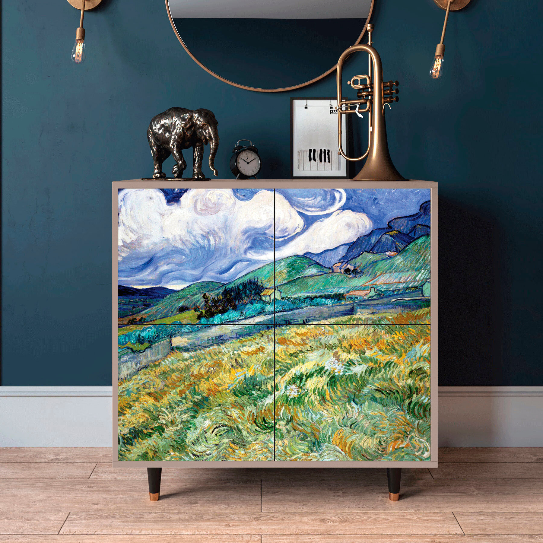 Комод - STORYZ - BS3 Landscape from Saint-Rémy by Vincent van Gogh, Размер - 94 x 96 x 48 см, Цвет корпуса - Бежевый