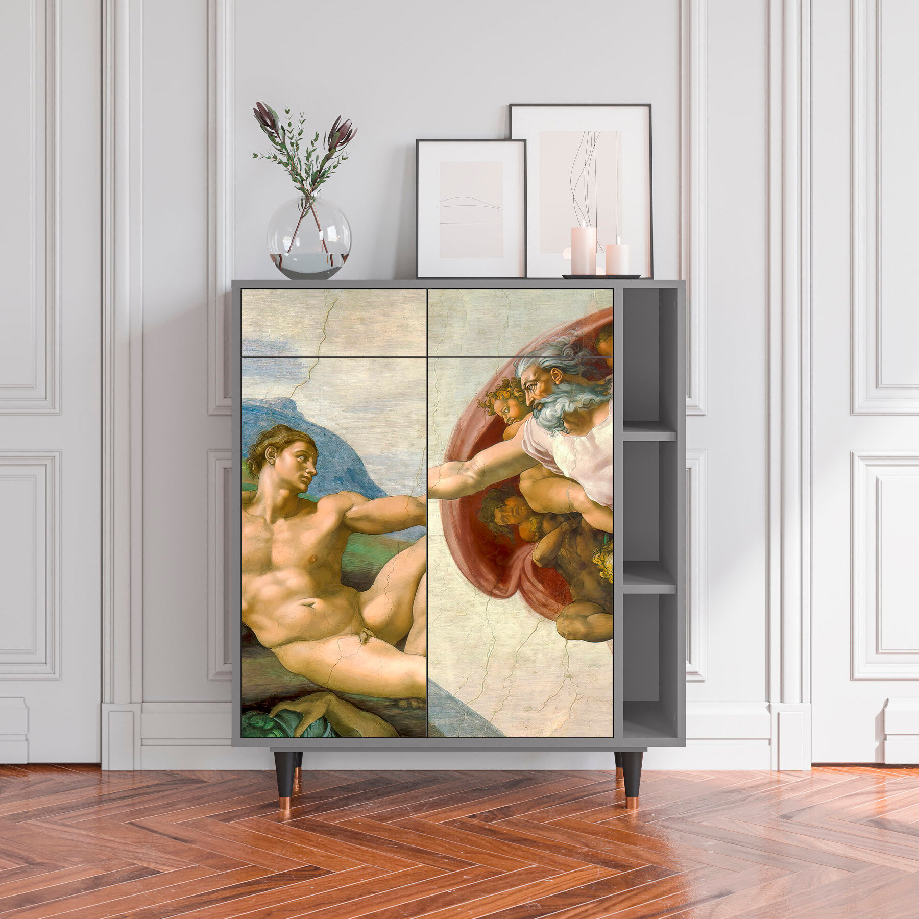 Комод - STORYZ - BS6 The Creation of Adam by Michelangelo, Размер - 94 x 110 x 41 см, Цвет корпуса - , Серый