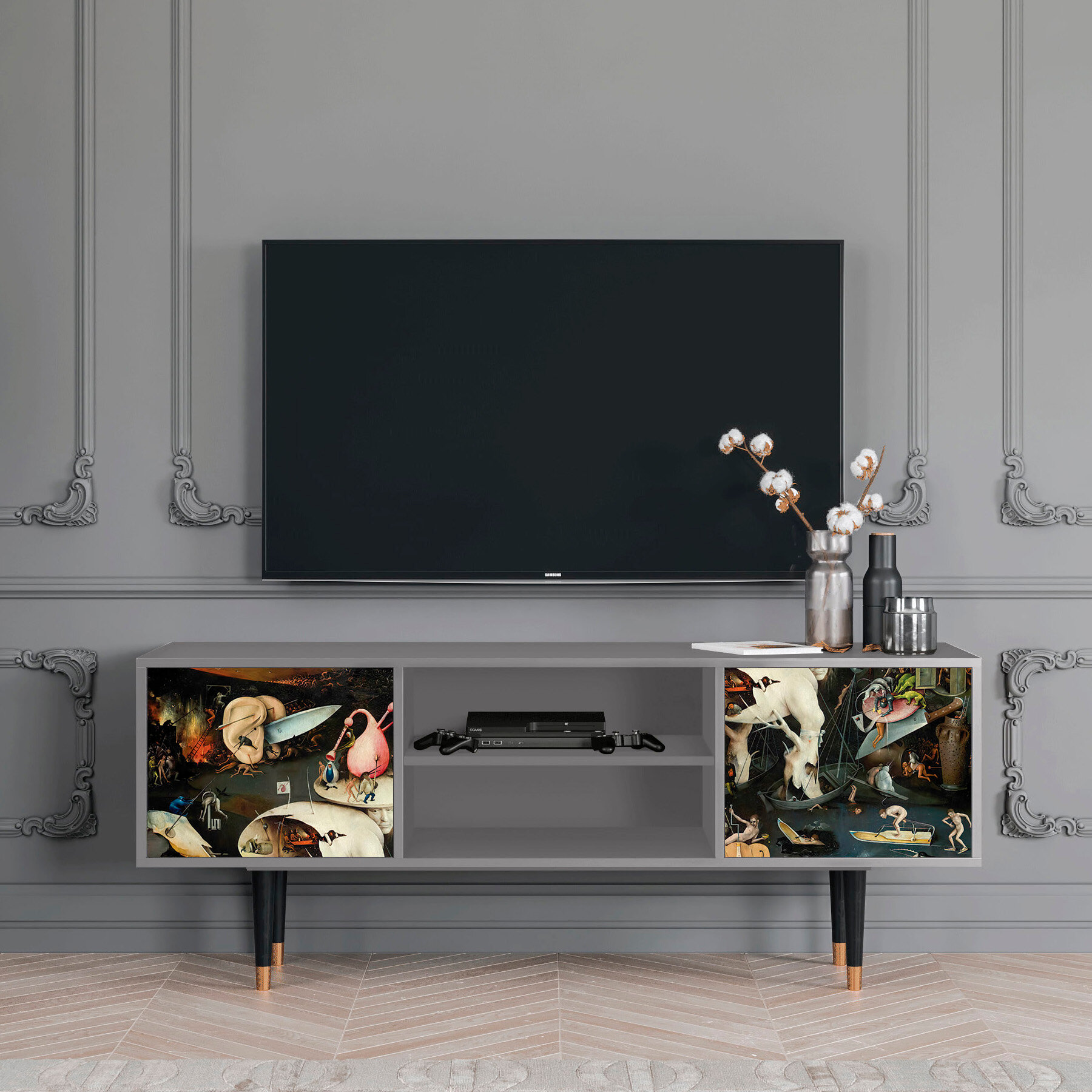 ТВ-Тумба - STORYZ - T2 The Garden of Earthly Delights by Hieronymus Bosch, Размер - 170 x 69 x 48 см, Цвет корпуса - , Серый