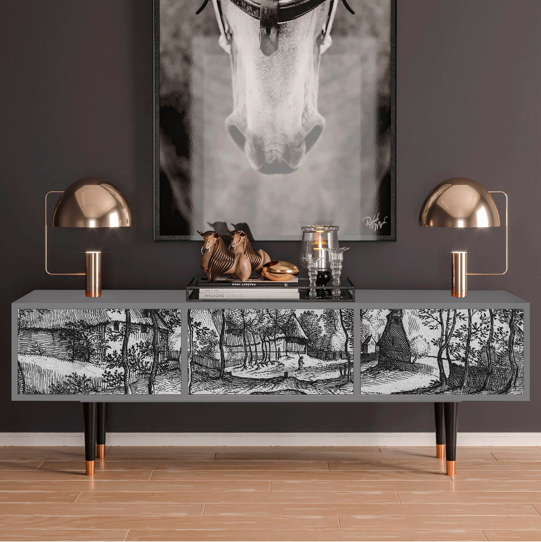 ТВ-Тумба - STORYZ - T4 Village Road by Pieter Breugel, Размер - 170 x 59 x 48 см, Цвет корпуса - , Серый