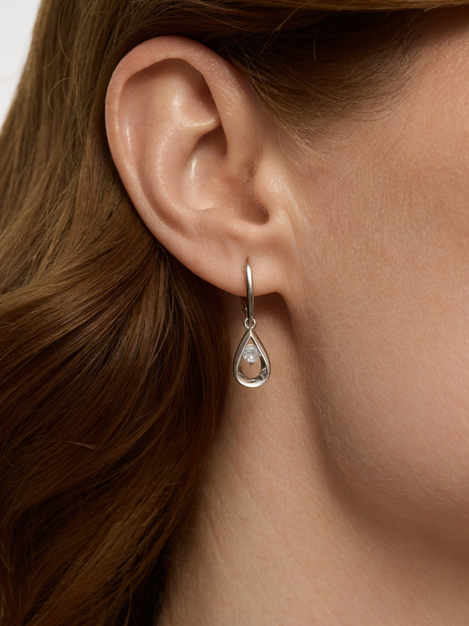 Серьги с подвесками, серебро, 925 проба, родирование, фианит