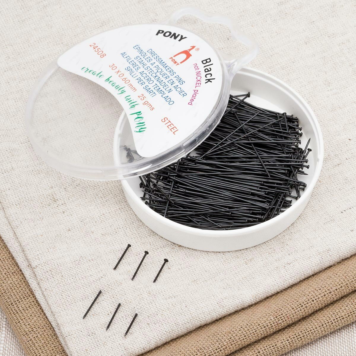 Булавки портновские, гвоздики 0,6 мм, длина 30 мм, металлические, цвет черный, 25 г, PONY