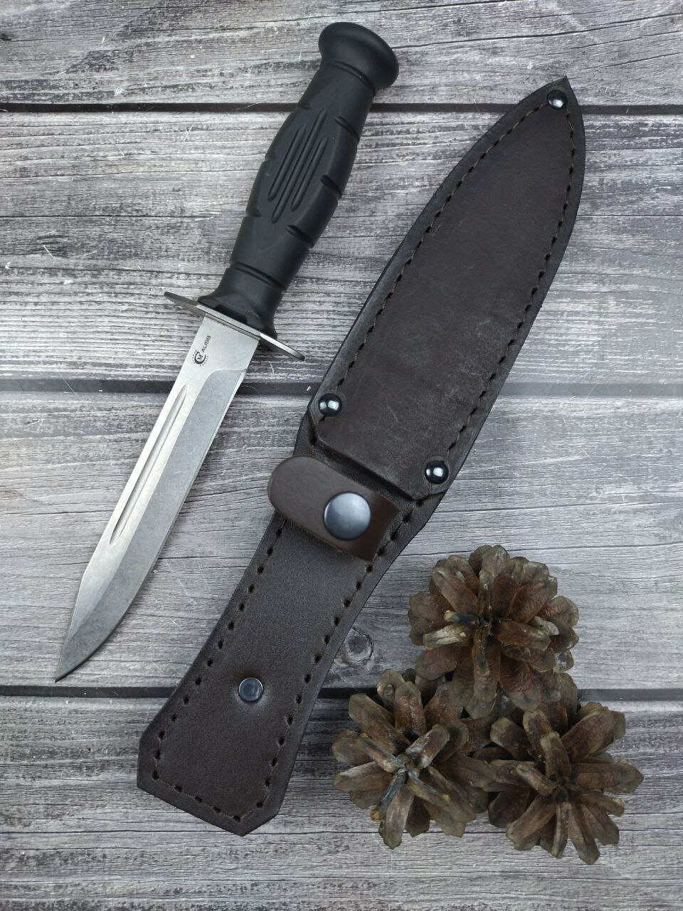 Нож Финка Разведчик НР-43, сталь AUS-8, рукоять пластик, ножны из натуральный кожи, Официальный магазин производителя Мастерская Семина