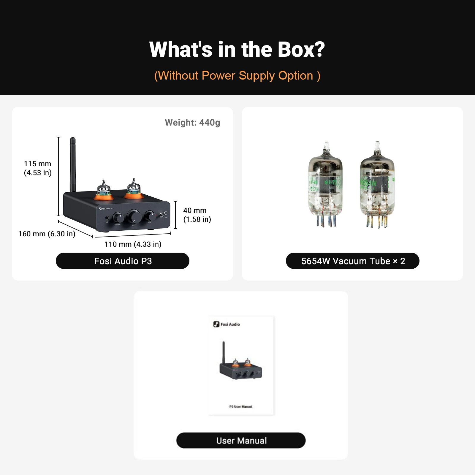 Fosi Audio P3 Bluetooth ламповый усилитель, без блока питания