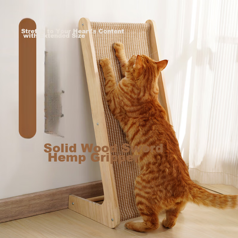 Fandu Chongshe Solid Wood Sisal Cat Scratching Board, 69cm Extra Large Sisal Pad, L-Shaped Cat Scratching Board
