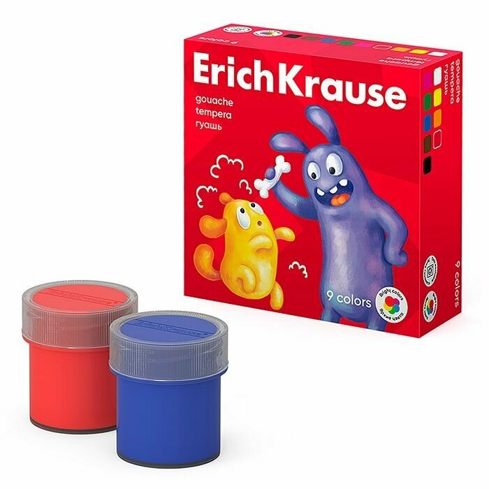 Гуашь Erich Krause Jolly Friends, 9 цветов по 20 мл (61414)