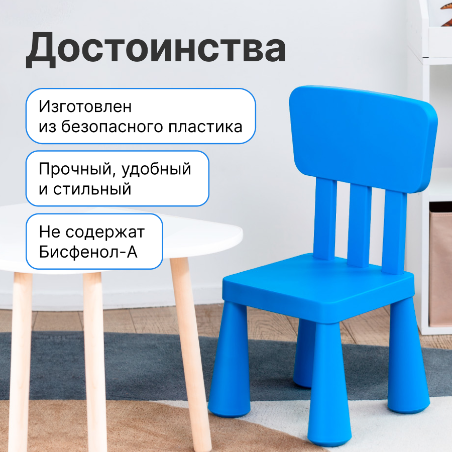 Стул детский Мамонт, пластиковый детский стульчик со спинкой, синий