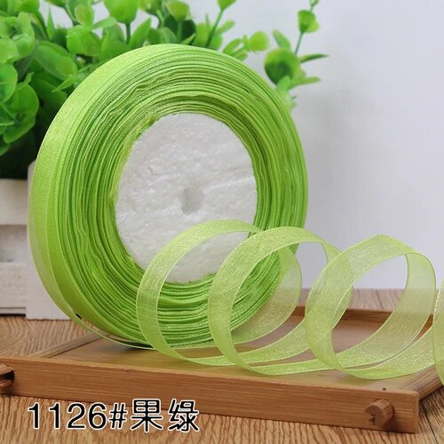 Ленты органза зеленая, 1.2 см, 50 ярдов, fruit green