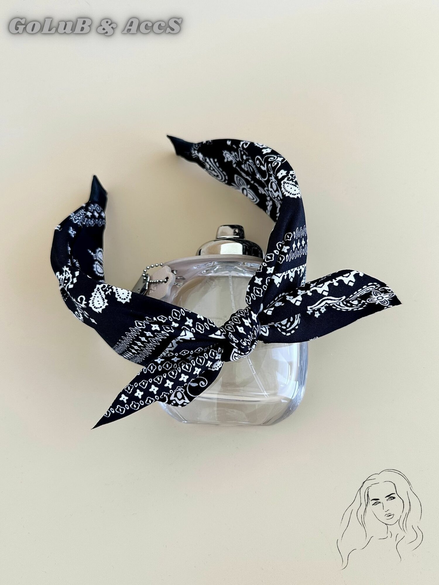 Ободок для волос женский широкий с бантом, черный