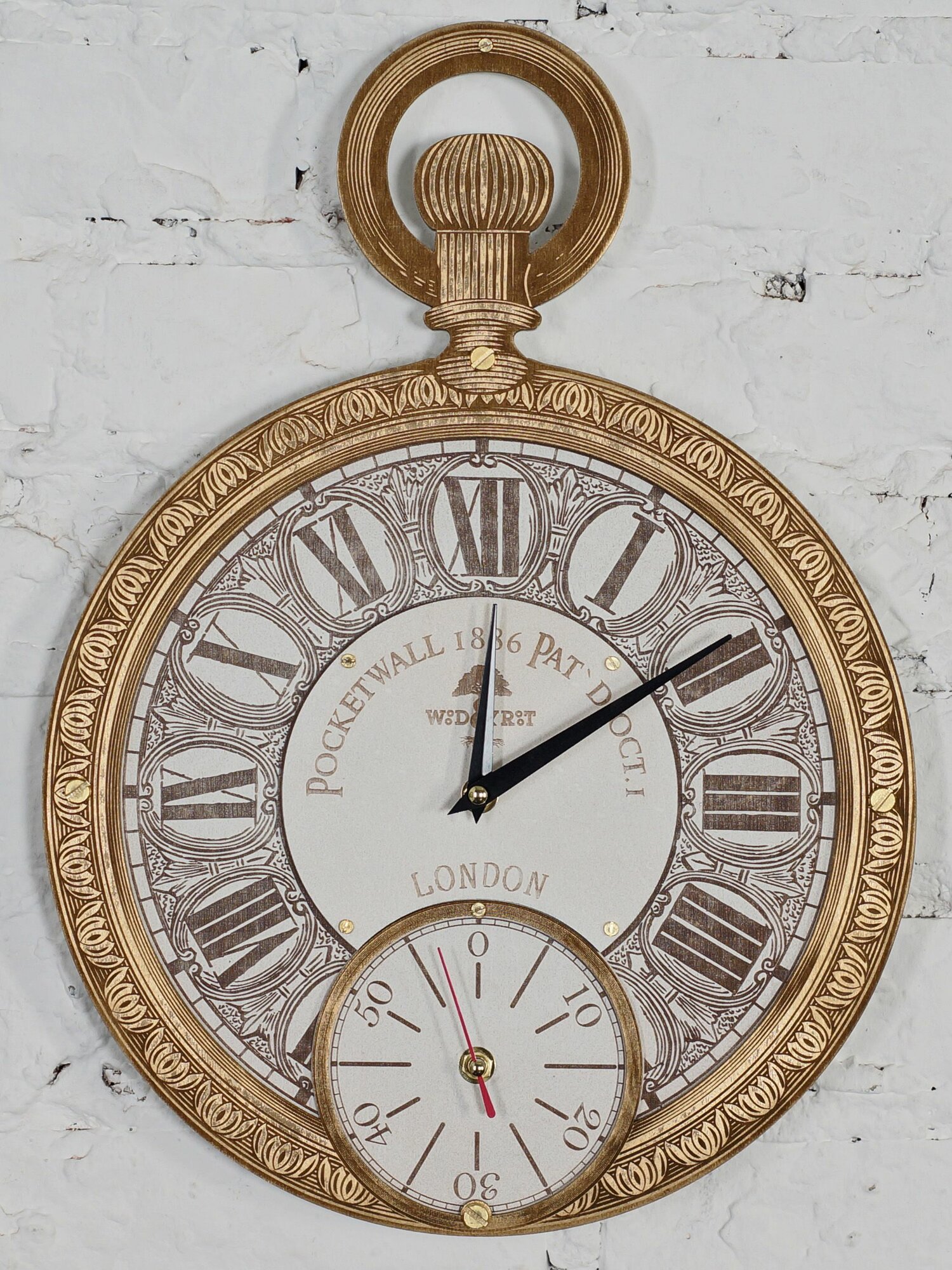 Настенные часы WOODANDROOT Vintage Pocket-Dual, стиль карманных, бесшумный, кварцевые, 2 циферблата