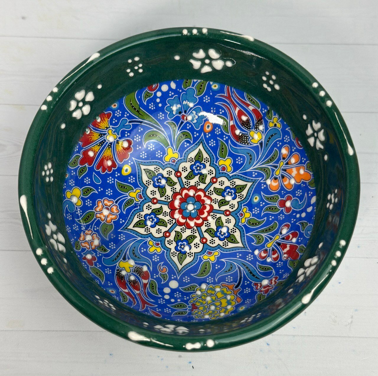 Пиала малая, ручной работы. Турция. Верхний диаметр12 см. Зеленая