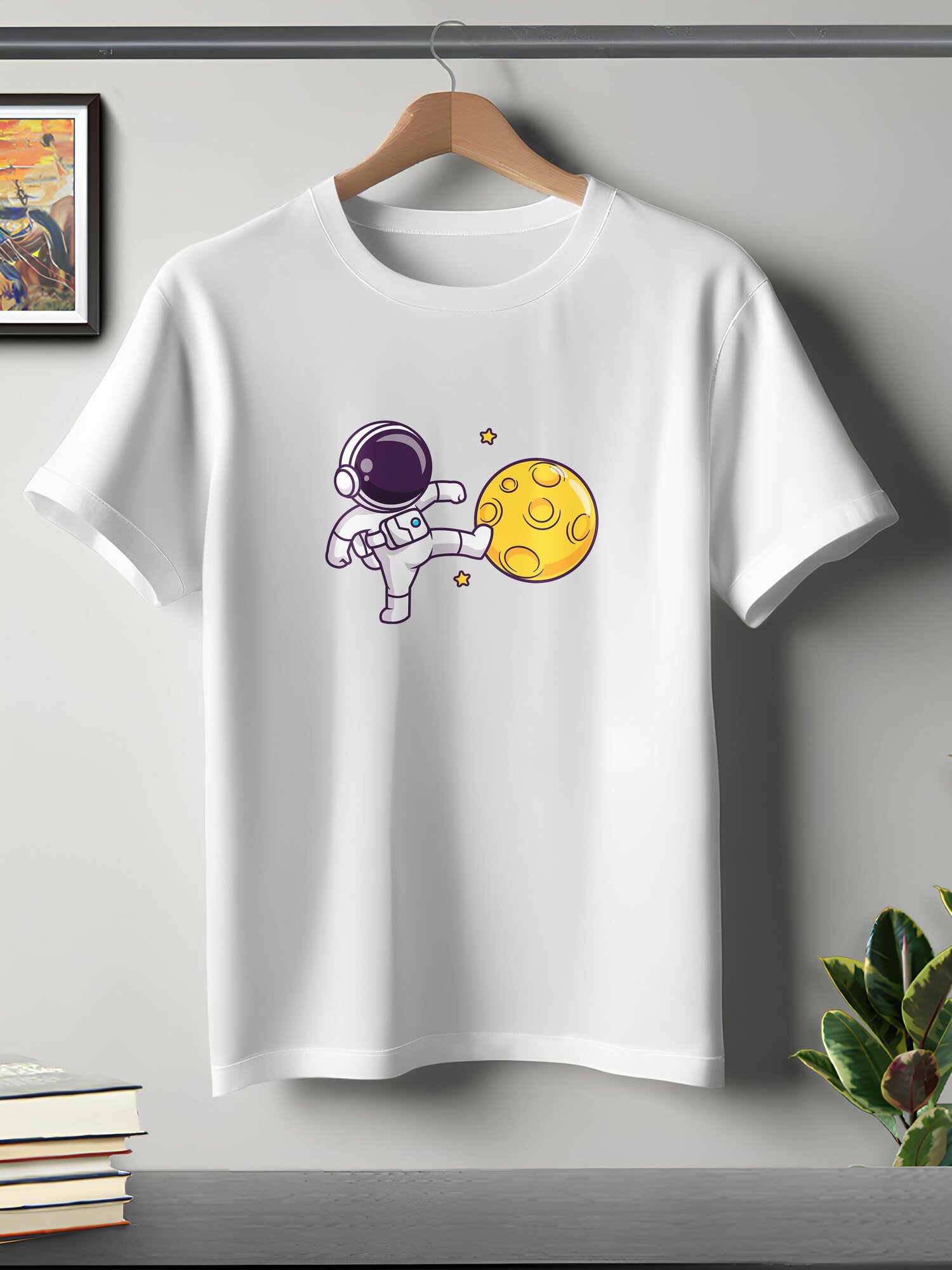 Футболка ONEQ унисекс 50-52 (XL) размер с принтом Космонавт, белая