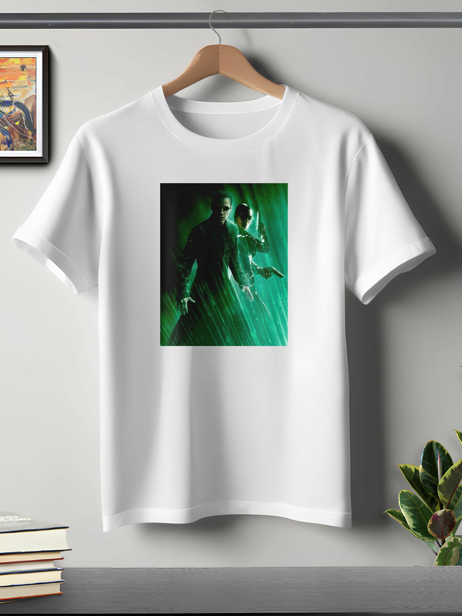 Футболка ONEQ унисекс 40-42 (XXS) размер с принтом Матрица, белая