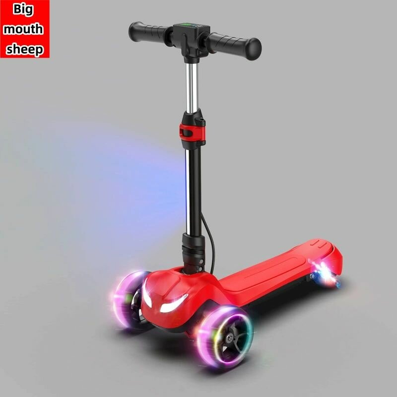 Детский трёхколёсный электросамокат 4-16 лет складной портативный с электроприводом, Bluetooth-музыка, 120 минут автономной работы, светящиеся колёса