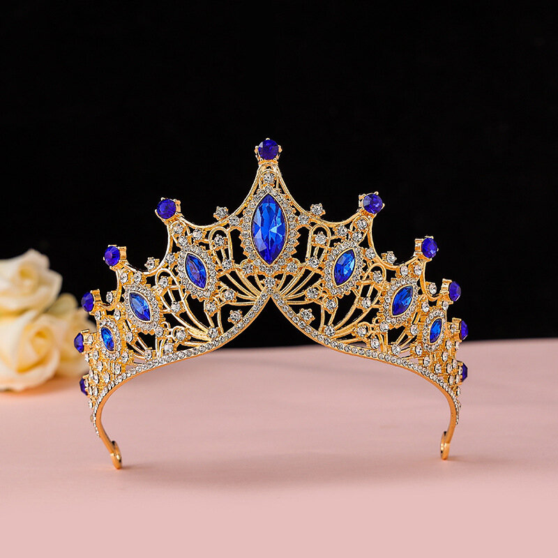 Головной убор "Королевская корона", KC gold, черно-белый, хрустальный, для невесты, принцессы,