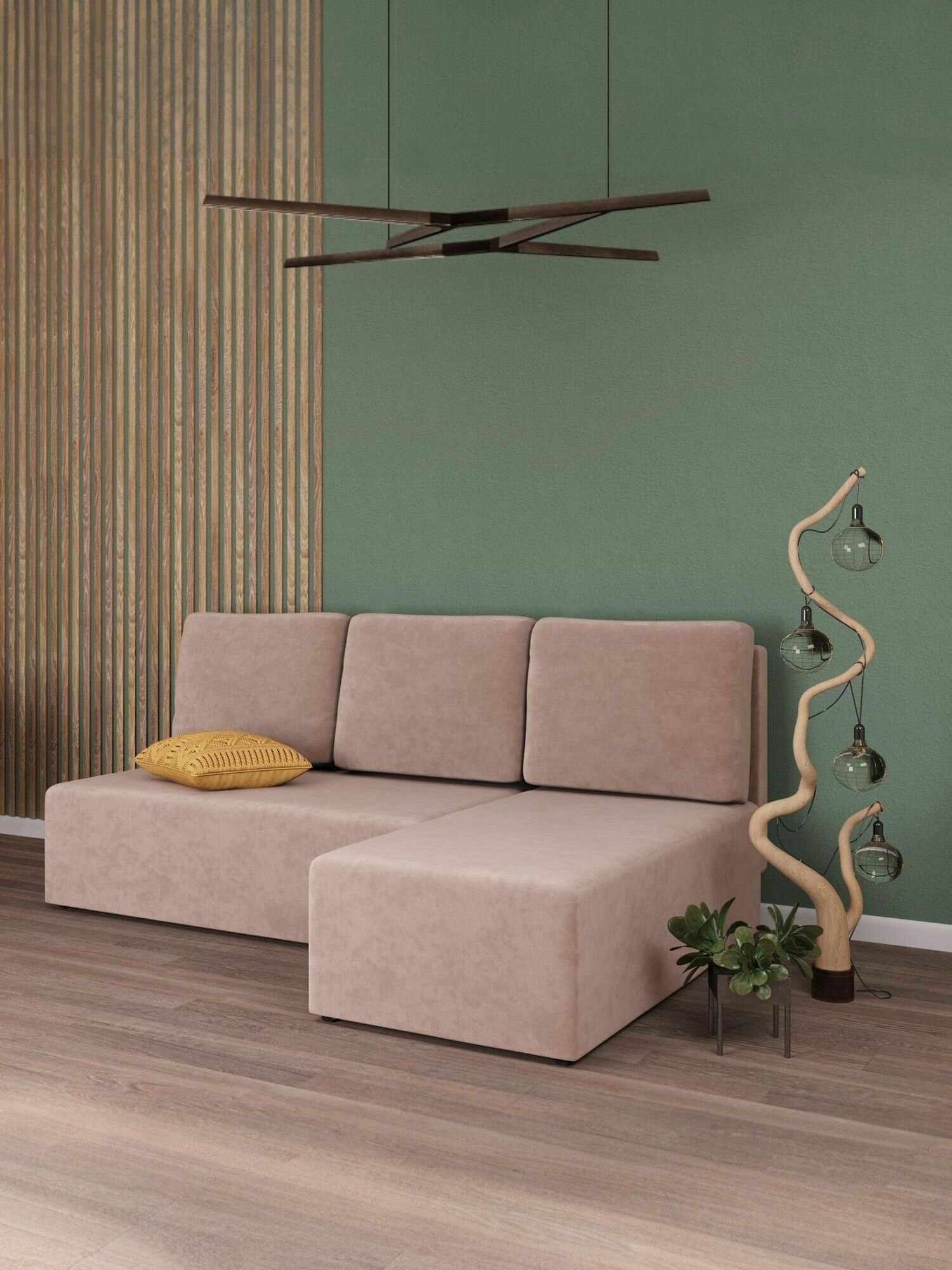 Угловой диван-кровать Manons Maison Каир, угол универсальный, раскладной механизм Еврокнижка, Велюр светло-розовый, 195х140х86 см