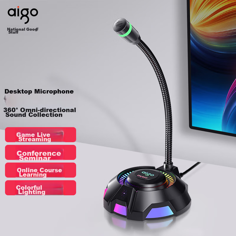 Aigo K2USB Computer Microphone for Desktop And Laptop, Video Conference Microphone, Gaming Peripheral, Voice Chat, Live Streaming, Online Classes, Wired Condenser USB