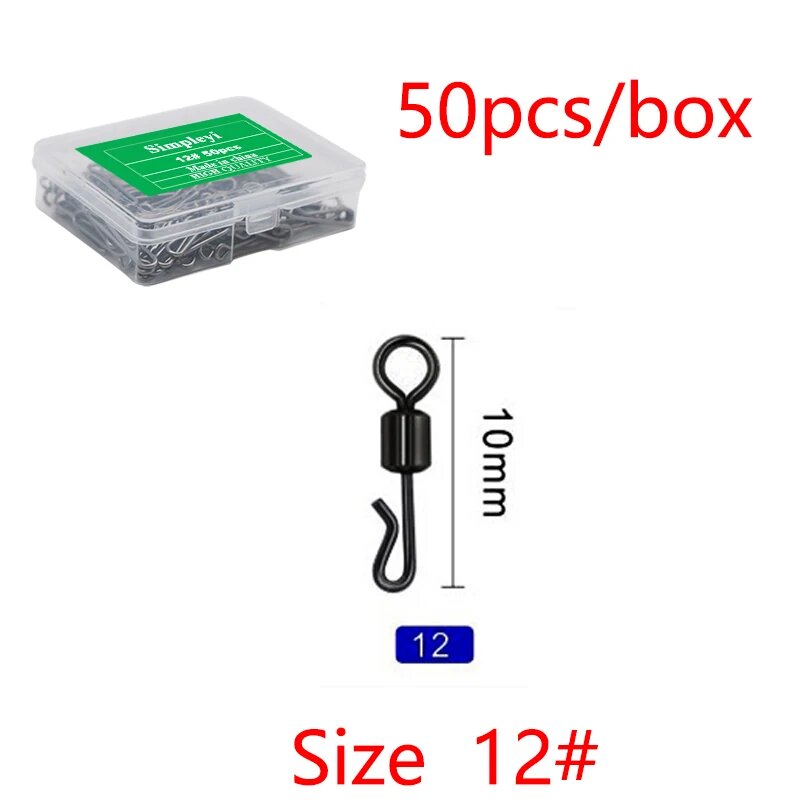 Рыболовные вертлюги Simpleyi, 50 шт, Size 12, черные