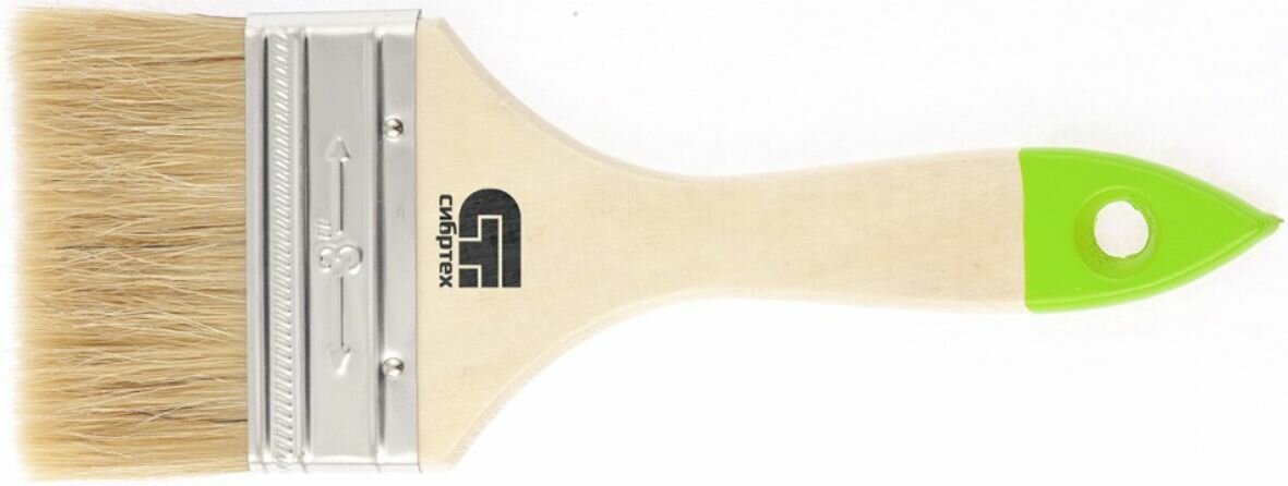 Кисть плоская 75 мм, натуральная щетина, деревянная ручка Сибртех