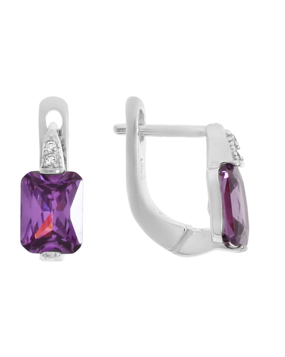 Серьги, серебро, 925 проба, родирование, аметист, фианит