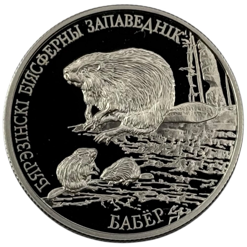 Беларусь 1 рубль 2002 г. (Березинский биосферный заповедник - Бобр) (Prooflike)