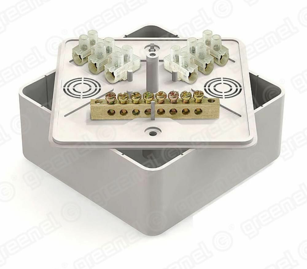 Коробка уравнивания потенциалов (КУП) 100х100х44мм шина+к. кол. GREENEL