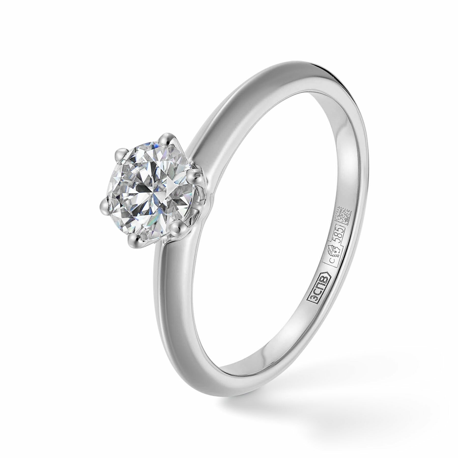 Кольцо помолвочное, белое золото, 585 проба, муассанит