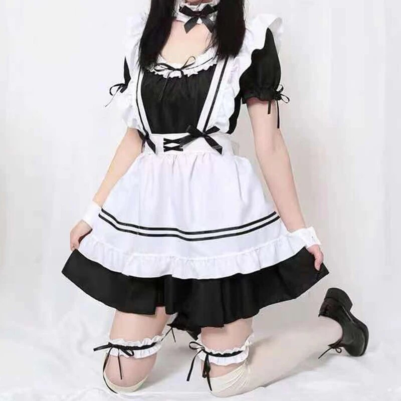 Косплей костюм горничной JLPMLDPT черный Черный, XXL, Length 80-88cm