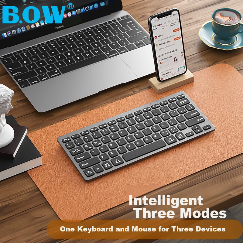 Hangshi (BOW) HD098C Dual-Mode Wireless Bluetooth Charging Keyboard, Compatible with Phones, Tablets, IPad, Computers, Apple, Xiaomi, Huawei, Universal Three-Mode Keyboard for Office Use, Gray And Black