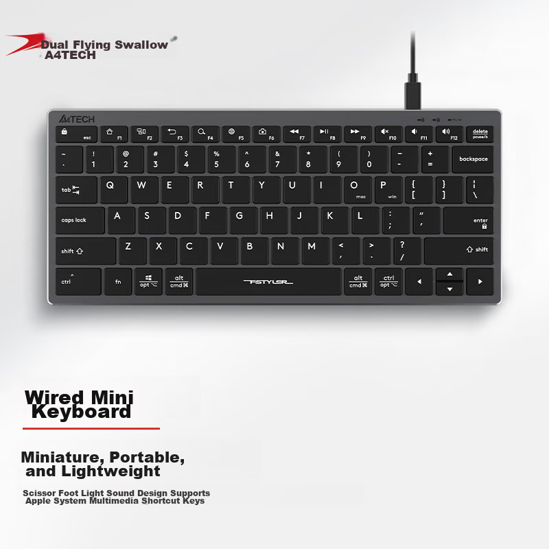 A4TECH FX51 Wired Compact Keyboard, Quiet Laptop Office Typing Dedicated Portable Short 78-Key, Fei Shidai Scissor Foot Keyboard, Iron Gray