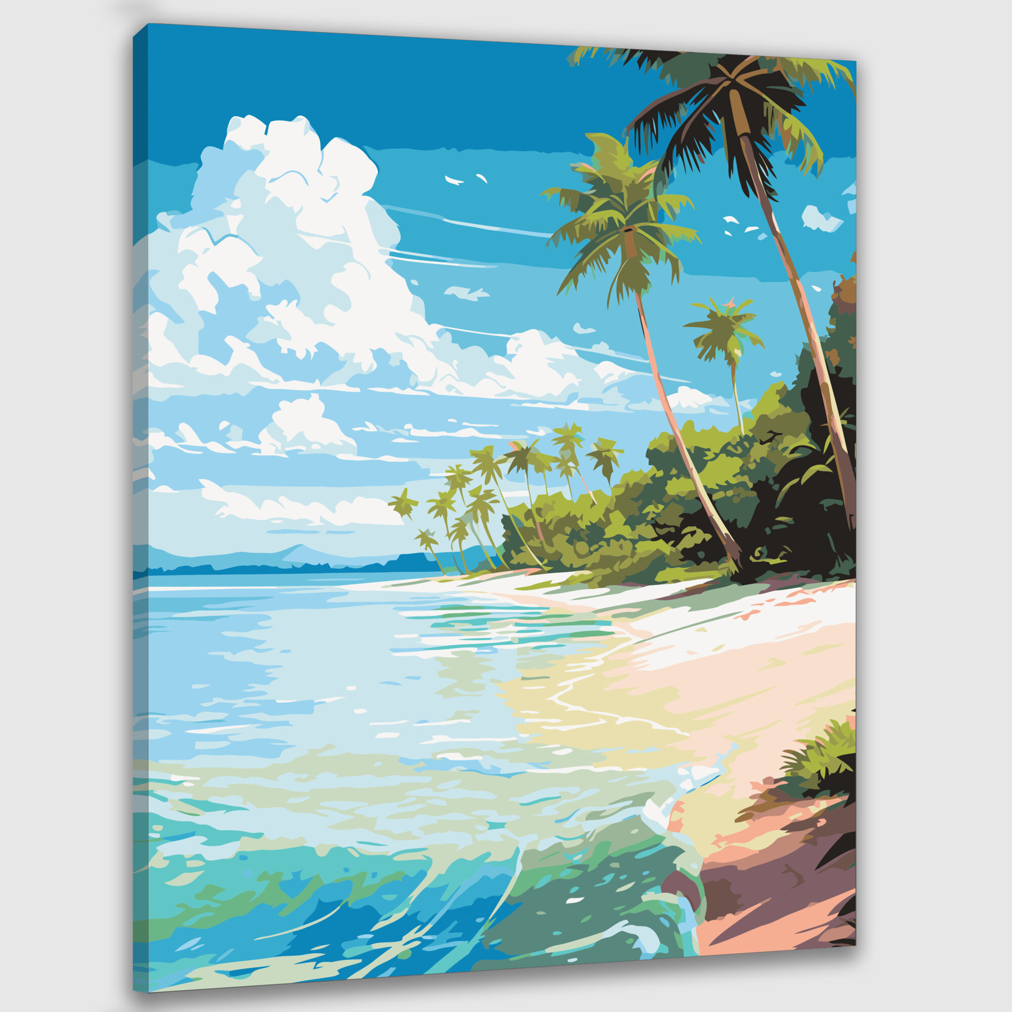Картина по номерам 40x50 см, тропический пляж, бирюзовые воды, белоснежный песок, пышные пальмы, легкий ветерок
